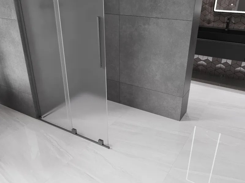 Mexen Velar L, posuvná sprchová zástěna Walk-in 100 x 200 cm, 8mm sklo námraza, grafit broušený, 871-100-003-33-66