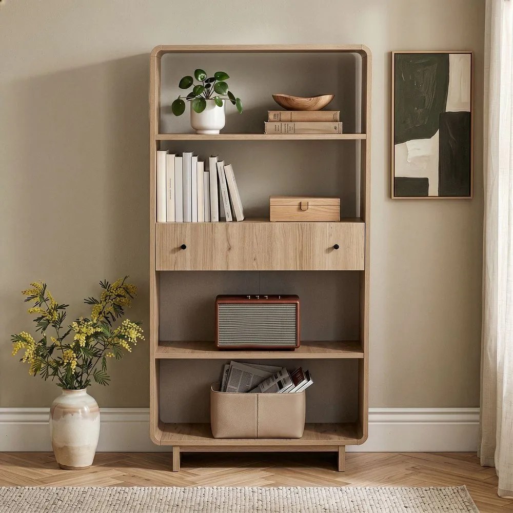 Knihovna v dekoru dubu ve světle přírodní barvě 78x153x34 cm Senza – Nordure