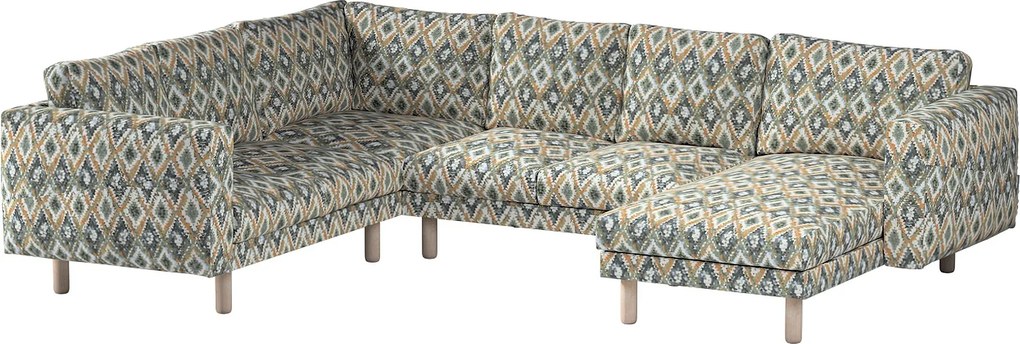 Potah na pohovku IKEA Norsborg rohová, 5-místná se šezlongem barva modrá látka pletený vzor, vzorované