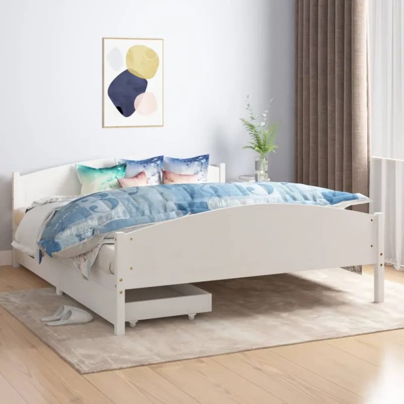 Rám postele se 4 zásuvkami bílý masivní borovice 140 x 200 cm,  3060484 HangarStore.cz