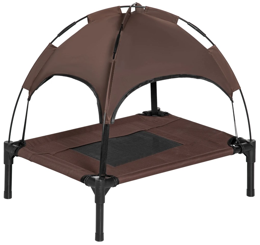 PawHut Pet Bed Outdoor with Canopy Raised Dog Bed, Breathable Taffeta Fabric, Coffee, 61x46x62cm| Aosom