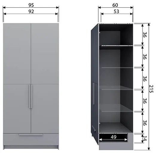 Dvoudveřová skříň pure betonová šedá 215 x 95 MUZZA