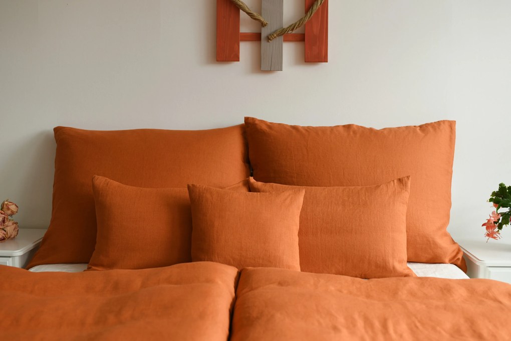 Nelly Lněný povlak na polštář - oranžový Rozměr: 50/50 CM ZIP