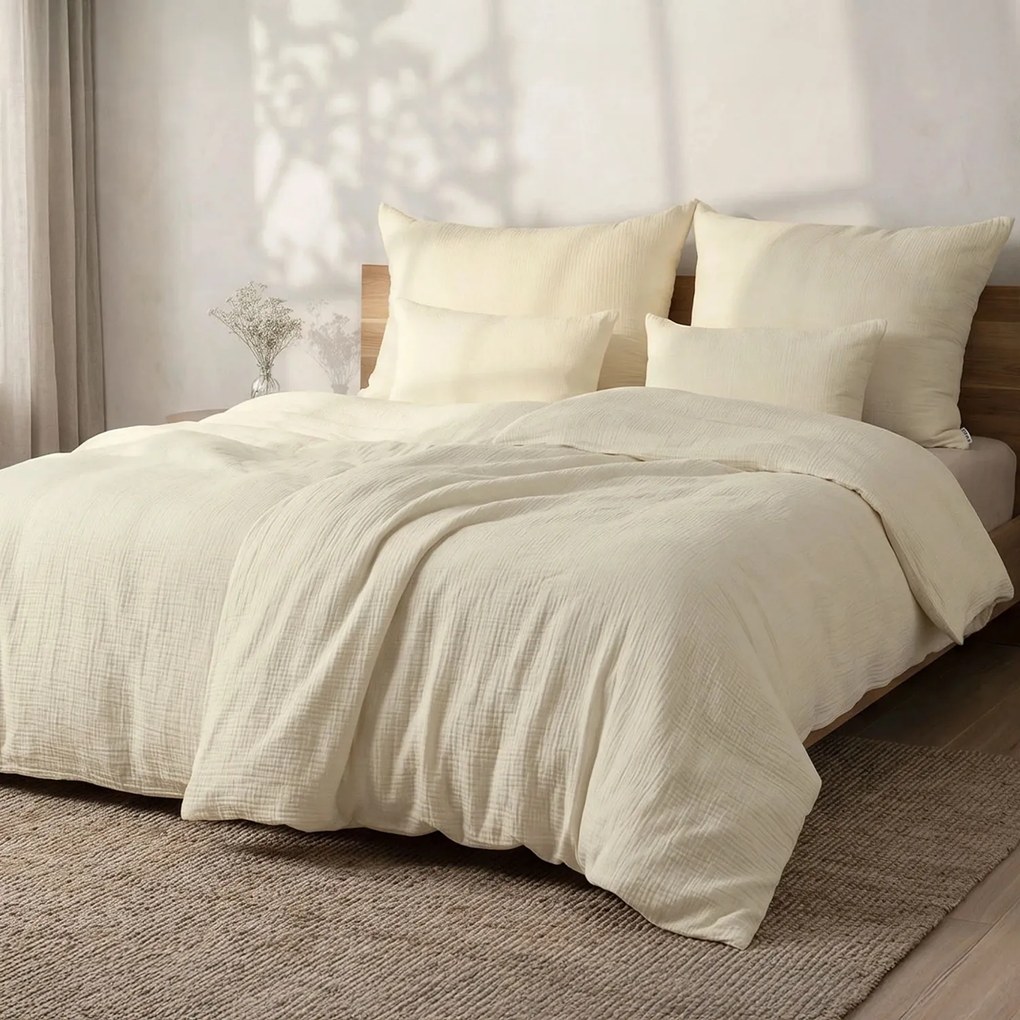 Celoroční mušelínové francouzské povlečení Ivory - GOTS Velikost: 220 x 200 + 2 x 70 x 90