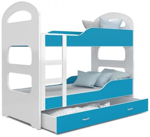 Dětská patrová postel DOMINIK 190x80 BÍLÁ-MODRÁ
