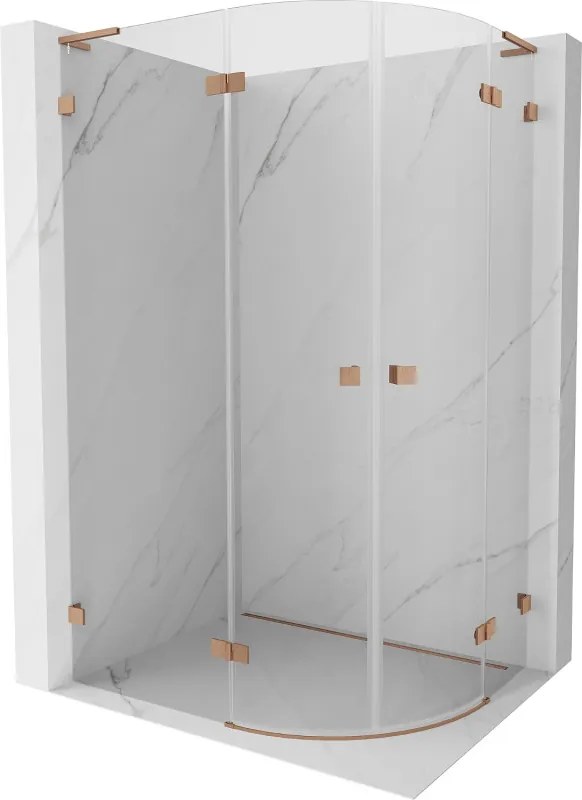 Mexen Lunar, L půlkruhový sprchový kout naklápěcí doleva 100 x 90 cm, 8mm čiré sklo, profil měděná matná, 833L-100L-090P-65-00