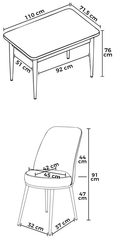 Dining Table & Chairs Set (5 Pieces) Nil - Baroque, Cream | BIANO