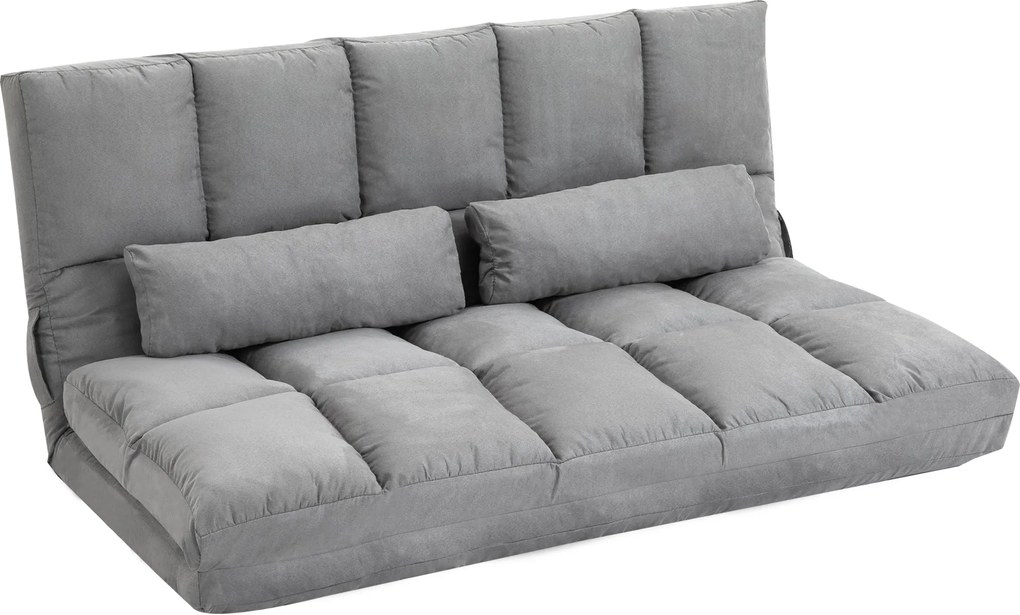 HOMCOM Skládací podlahová pohovka s 7 polohami opěrky a polštáři, moderní pohovka pro TV, hry, čtení, jógu, kancelář, 130x73x60 cm, světle šedá | Aoso