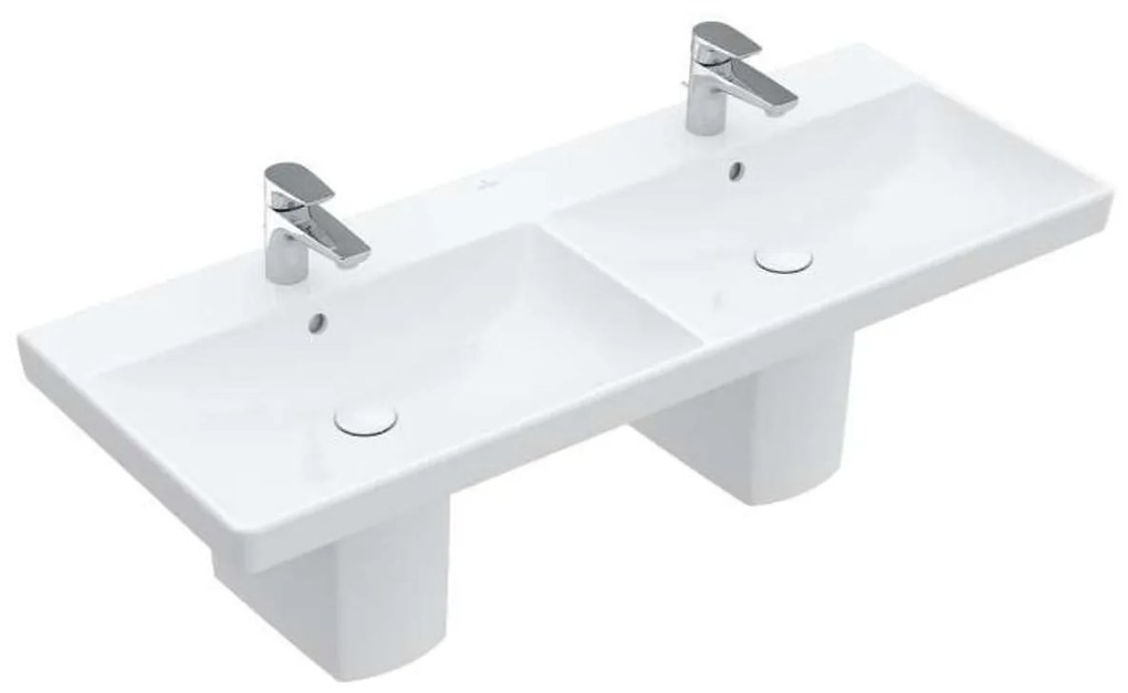 Villeroy & Boch Avento - Dvojumyvadlo nábytkové 120x47 cm, s přepadem, otvory pro baterie, CeramicPlus, Stone White 4A23CKRW