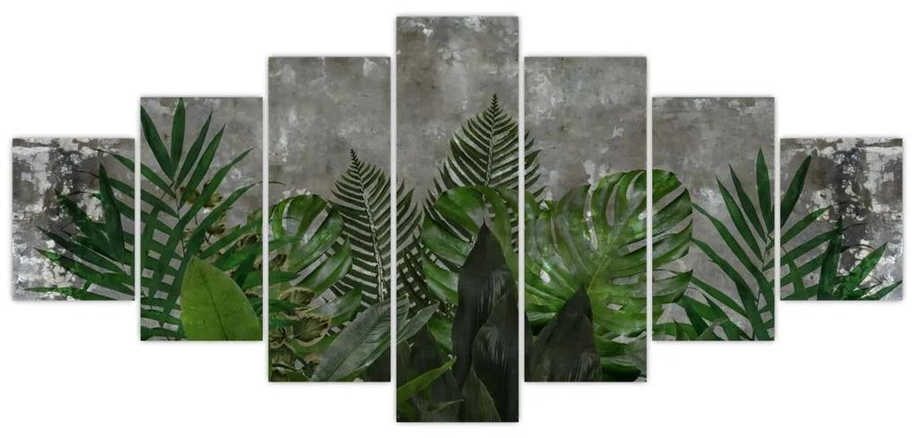 Obraz - Betonová zeď s rostlinami (210x100 cm)