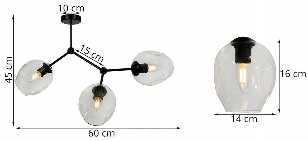 Stropní svítidlo Praga Dna, 3x skleněné stínítko (mix 3 barev)