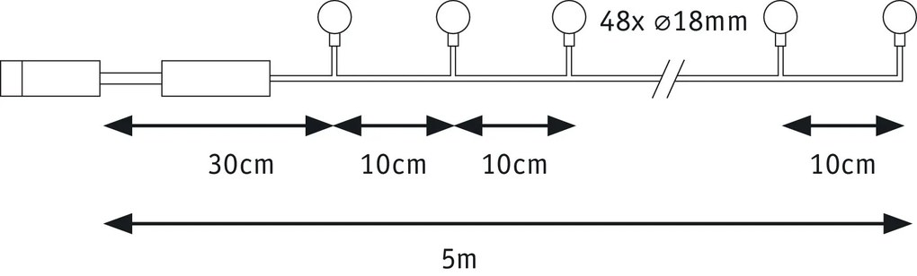 Paulmann Plug&Shine světelný řetěz, 48 LED světýlek, délka 5m IP44, 24V