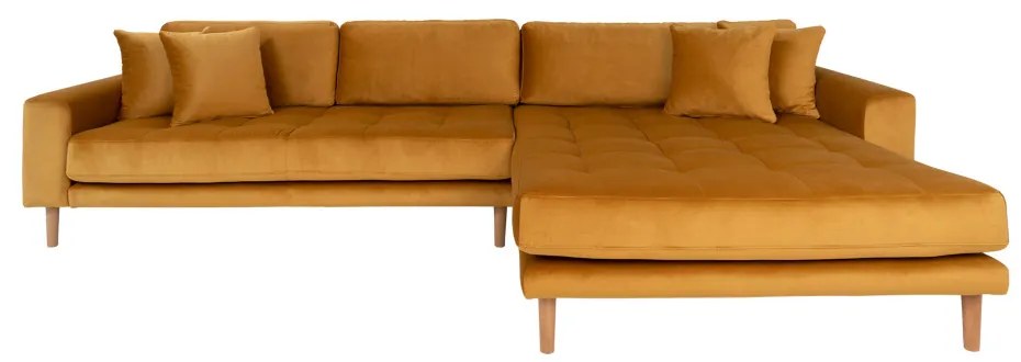 Designová sedačka s otomanem Ansley hořčicový samet - pravá