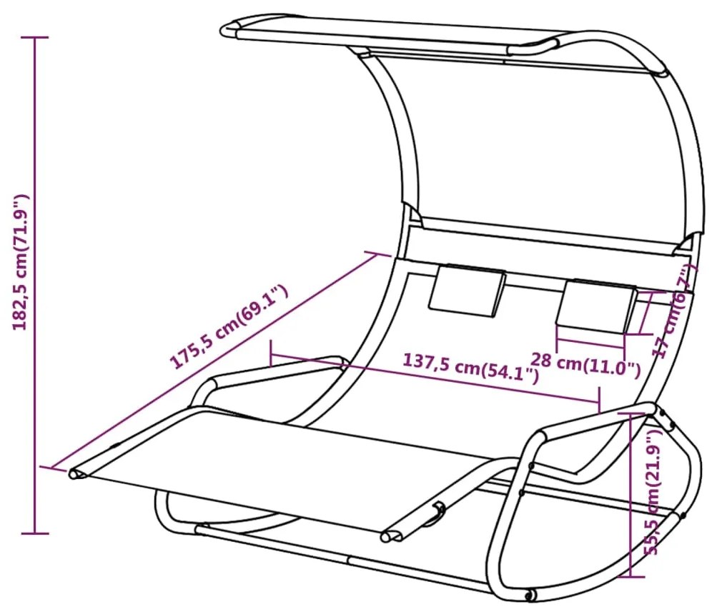Dvojité houpací lehátko se stříškou černé a krémové,  317587