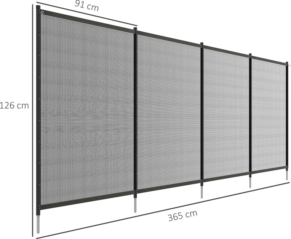 Outsunny plot pro jezírko 365 x 126 cm zahradní plot sada 4 dekorativních plotů pro bazén s podstavcem zásuvný plot pro terasu balkon pletivo černá |…