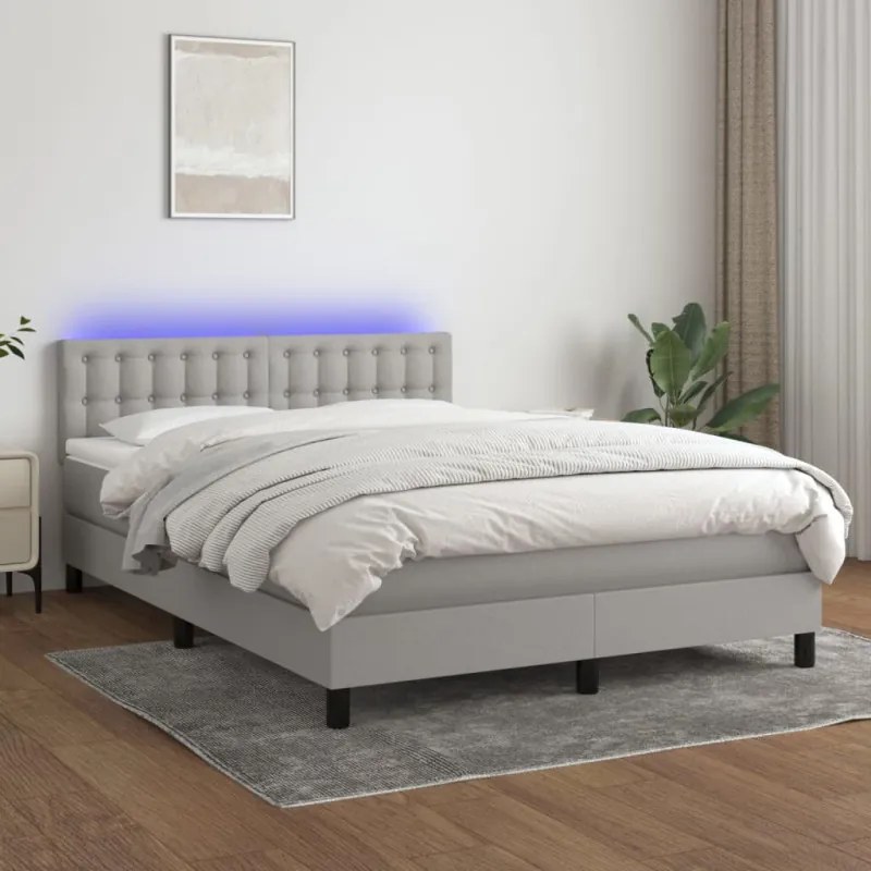 Box spring postel s matrací a LED světle šedá 140x200 cm textil,  3133477