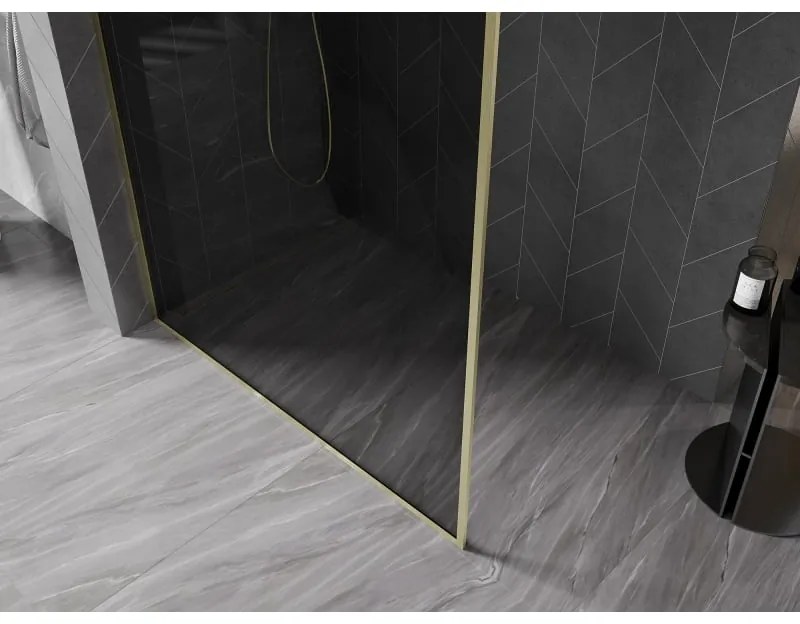 Mexen, Mexen Kioto-XF sprchová stěna s rámem 90 x 202 cm, grafit 10 mm, zlatý kartáč - 800-090-104-55-40-X