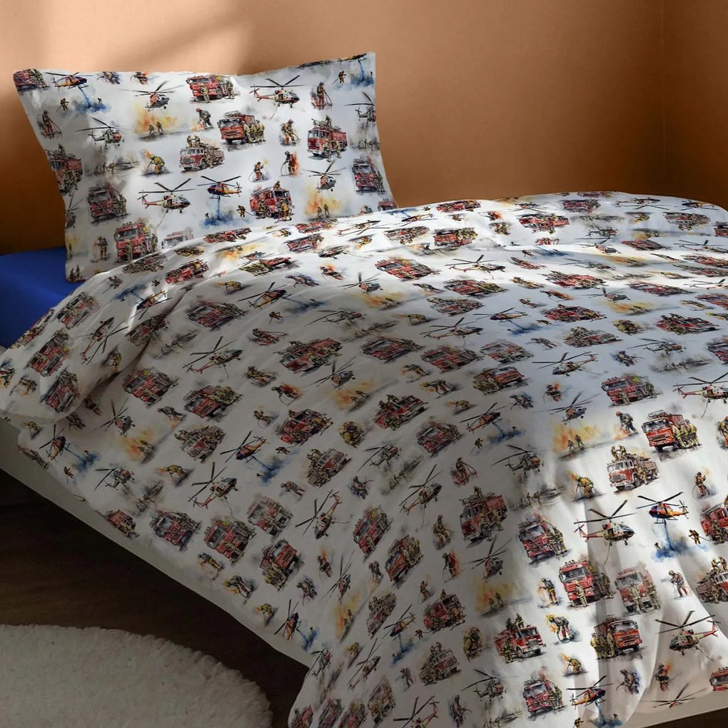 Perkálové bavlněné povlečení Hasiči zasahují Velikost: atypický 240 x 200 + 2 x 70 x 90