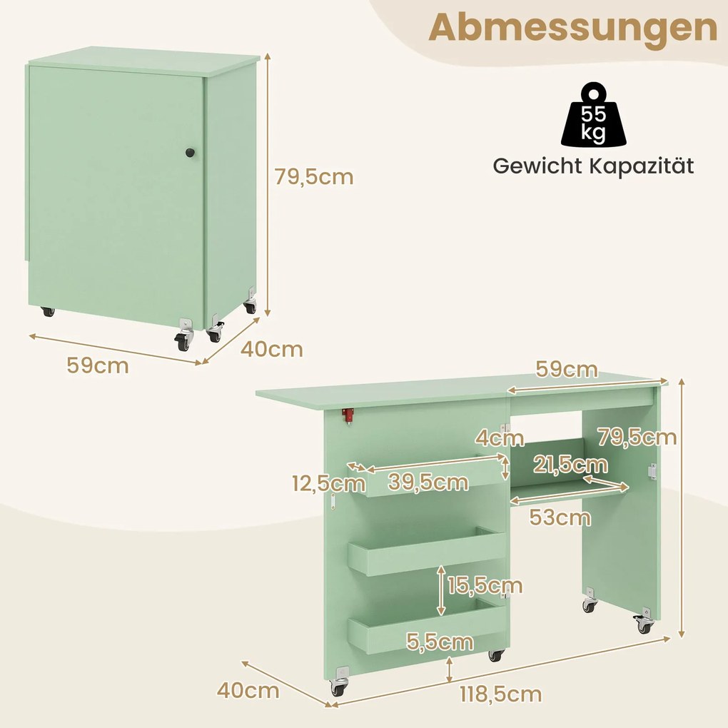 Costway Skládací šicí stůl Rolling Craft Station s – 118,5 × 40 × 79,5 cm