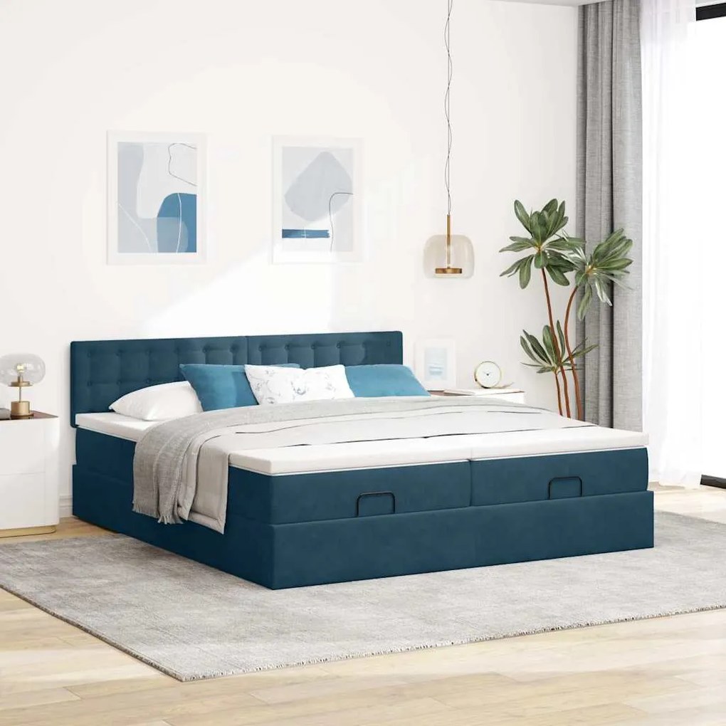 Osmanský rám postele s matracíes tmavě modrá 160x200cm samet 3312957