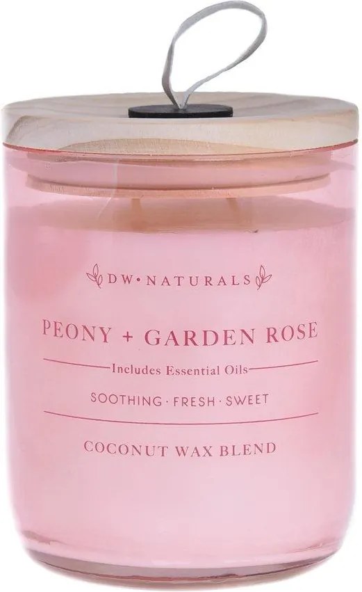 dw HOME Vonná svíčka ve skle Peony Garden Rose 500g, růžová barva, sklo, dřevo, vosk