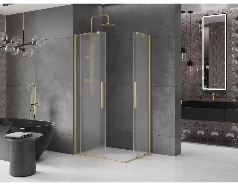 Mexen Velar Duo, sprchový kout s posuvnými dveřmi 100 x 90 cm, 8mm sklo námraza, zlatá matná, 871-100-090-32-55
