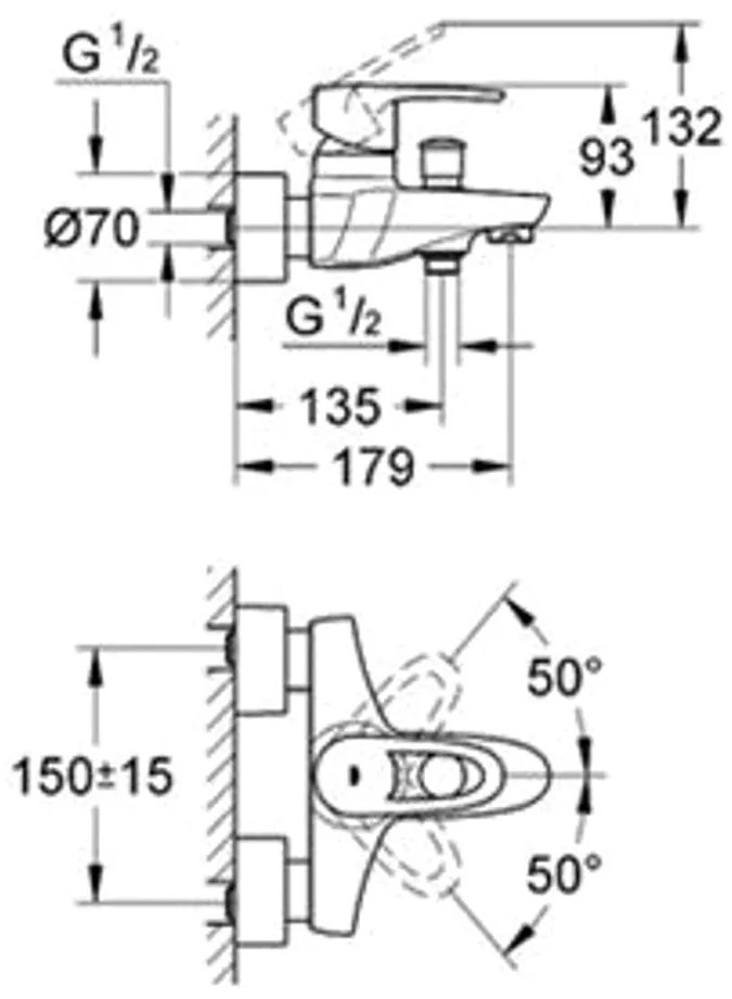 Grohe Europlus - vanová baterie nástěnná, chromová, Grohe 33553001