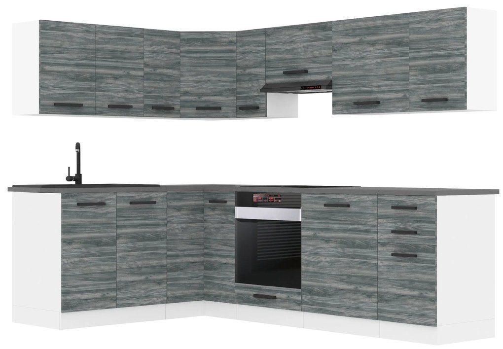 Kuchyňská linka Belini Premium Full Version 420 cm šedý antracit Glamour Wood s pracovní deskou JANET