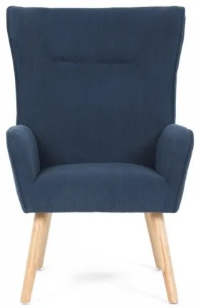 Křeslo ušák modré manšestrová látka dřevěné nohy masiv AK-314 BLUE2