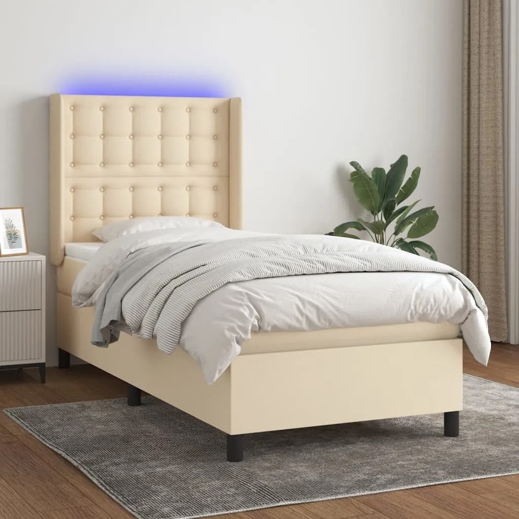 vidaXL Box spring postel s matrací a LED 90x200 cm textil [3138611] Barva: krémová