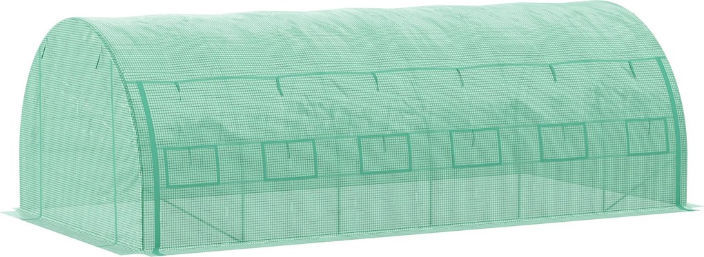 Outsunny Poly Tunnel Skleník 6 x 3 x 2 m S Rolovacími Kryty UV Ochrana Zelený Ocelový Rám | Aosom