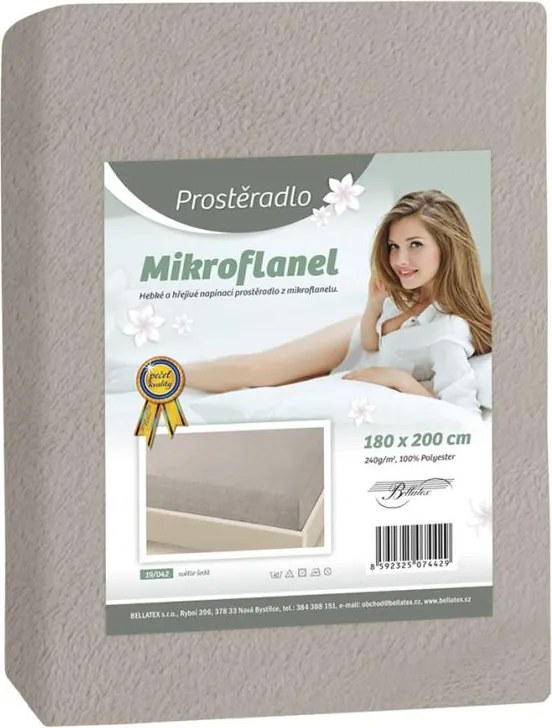 Bellatex Prostěradlo Mikroflanel Šedá 90x200 cm