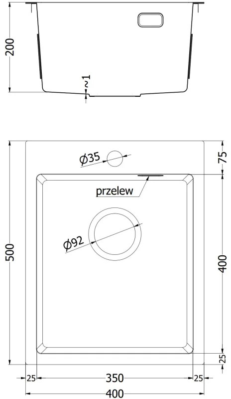 Mexen Solix, 1-komorový nerezový dřez 400 x 500 mm, broušená ocel, 6406401000-01