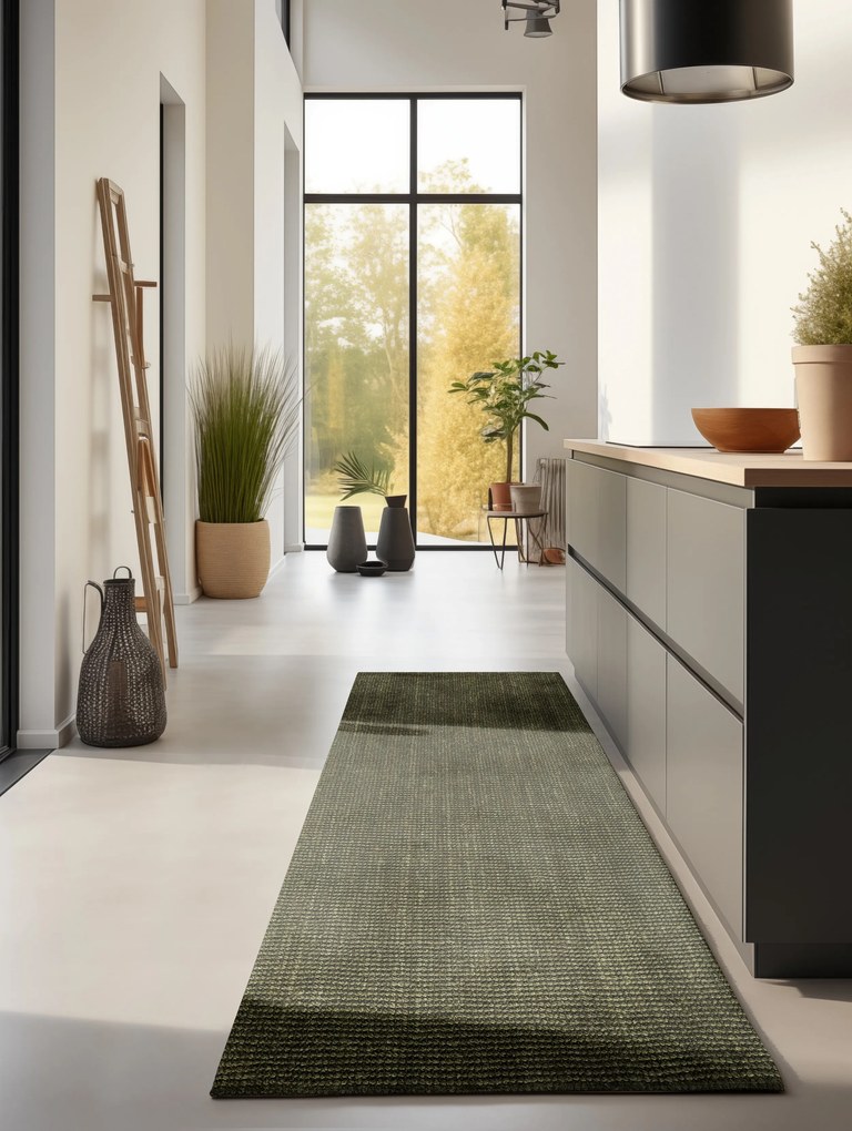 Hanse Home, Koberec běhoun Bouclé Jute 105977 Jungle Green, 80x200, zelená, chodba / předsíň