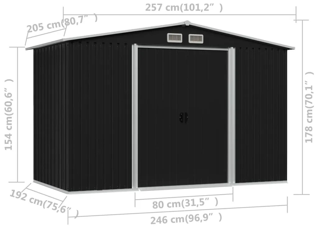 vidaXL Marketos Zahradní domek na nářadí antracitový ocel 257 x 205 x 178 cm