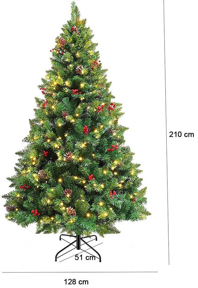 Umělý vánoční stromek s 320 LED diodami, teplý bílý, 210 cm