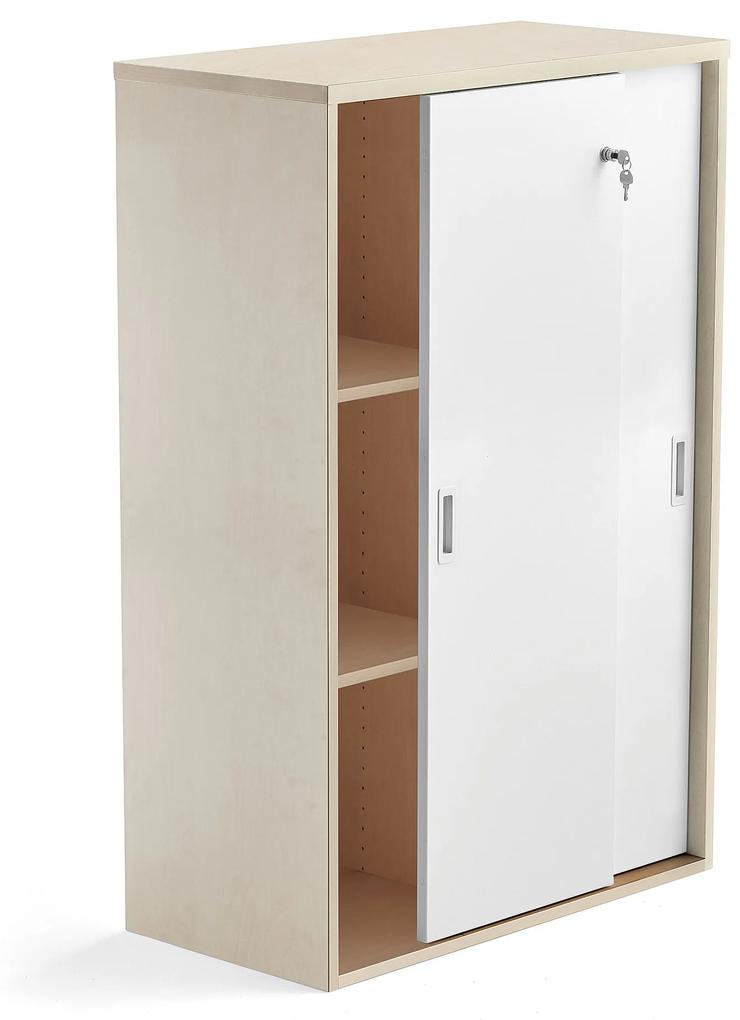 AJ Produkty Skříň s posuvnými dveřmi MODULUS, uzamykatelná, 1200x800 mm,  bříza, bílé dveře | BIANO