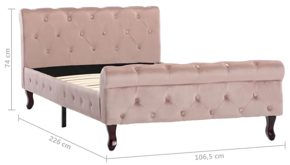 Rám postele růžový samet 100 x 200 cm,  288565