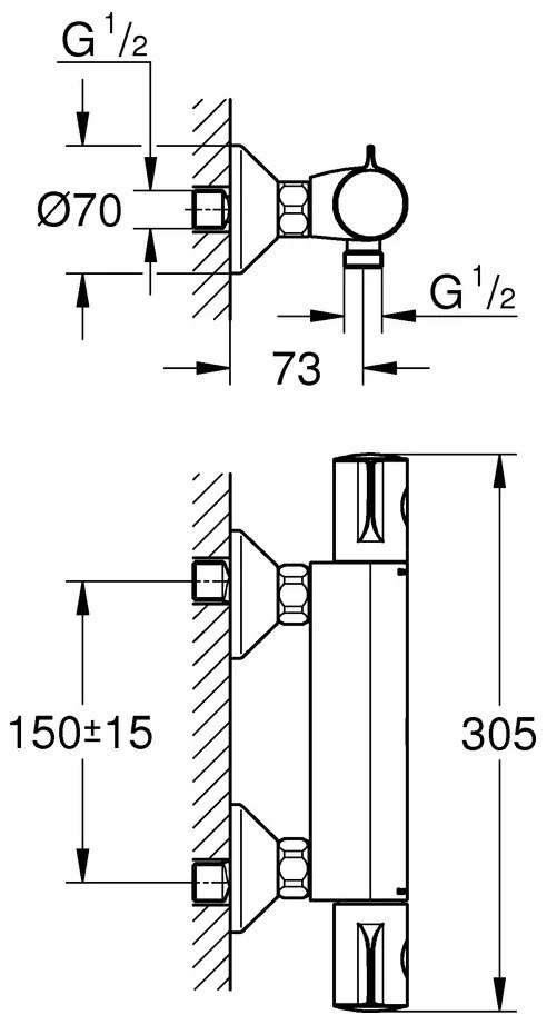 Grohe Grohtherm 800 - Termostatická sprchová baterie nástěnná, chrom 34558000