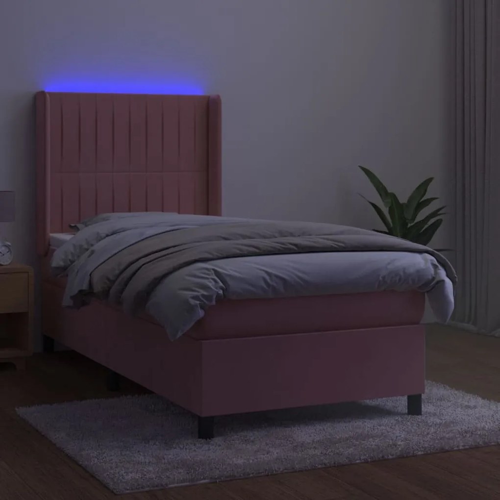 Box spring postel s matrací a LED růžová 80 x 200 cm samet 3139654