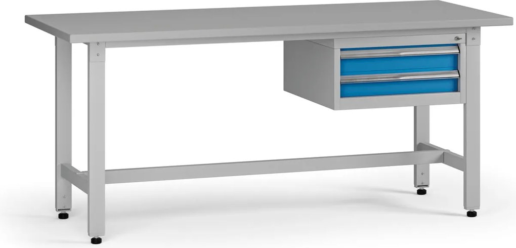 Výškově nastavitelný dílenský stůl G5, 1800 x 750 x 800-1000 mm, 1x kontejner, 2 zásuvky, modrá
