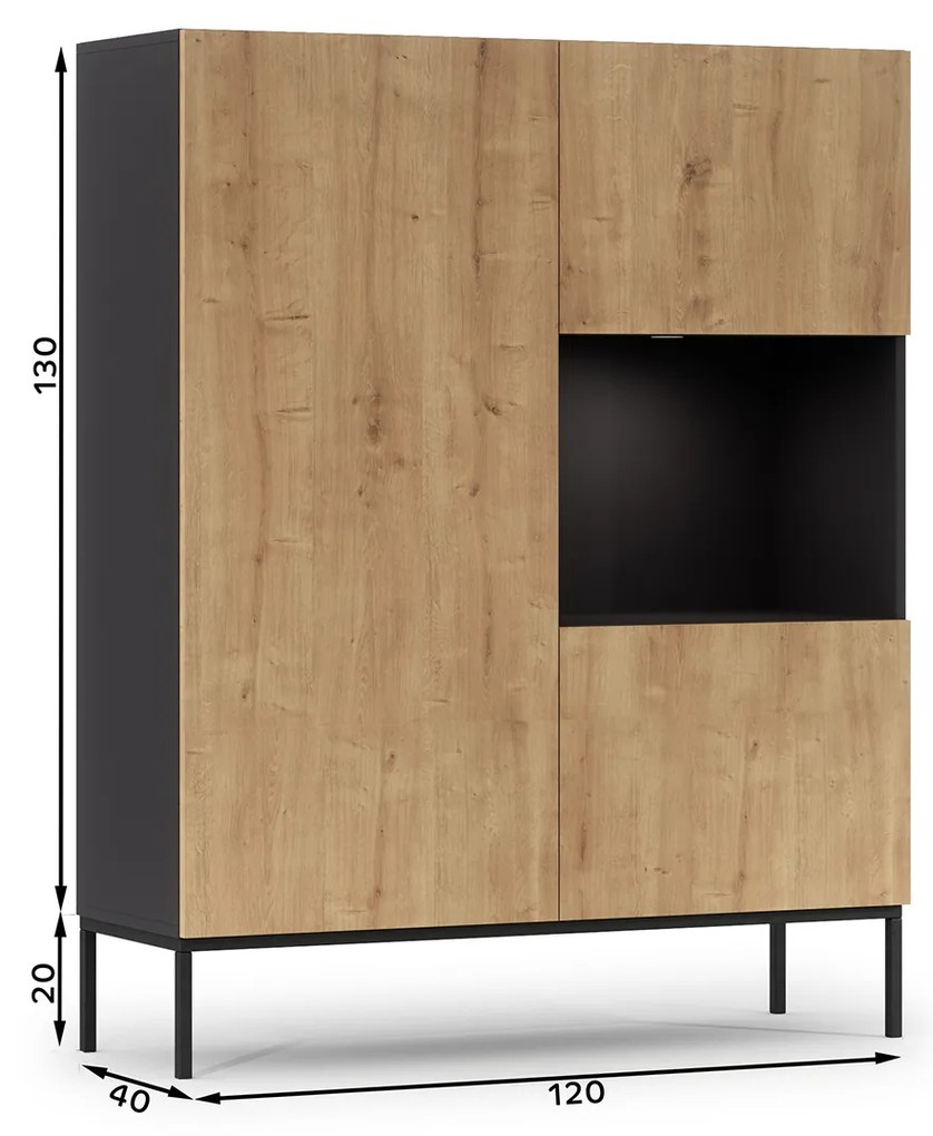 Eltap Vitrína Lanzzi 120 Dub Artisan / černý mat