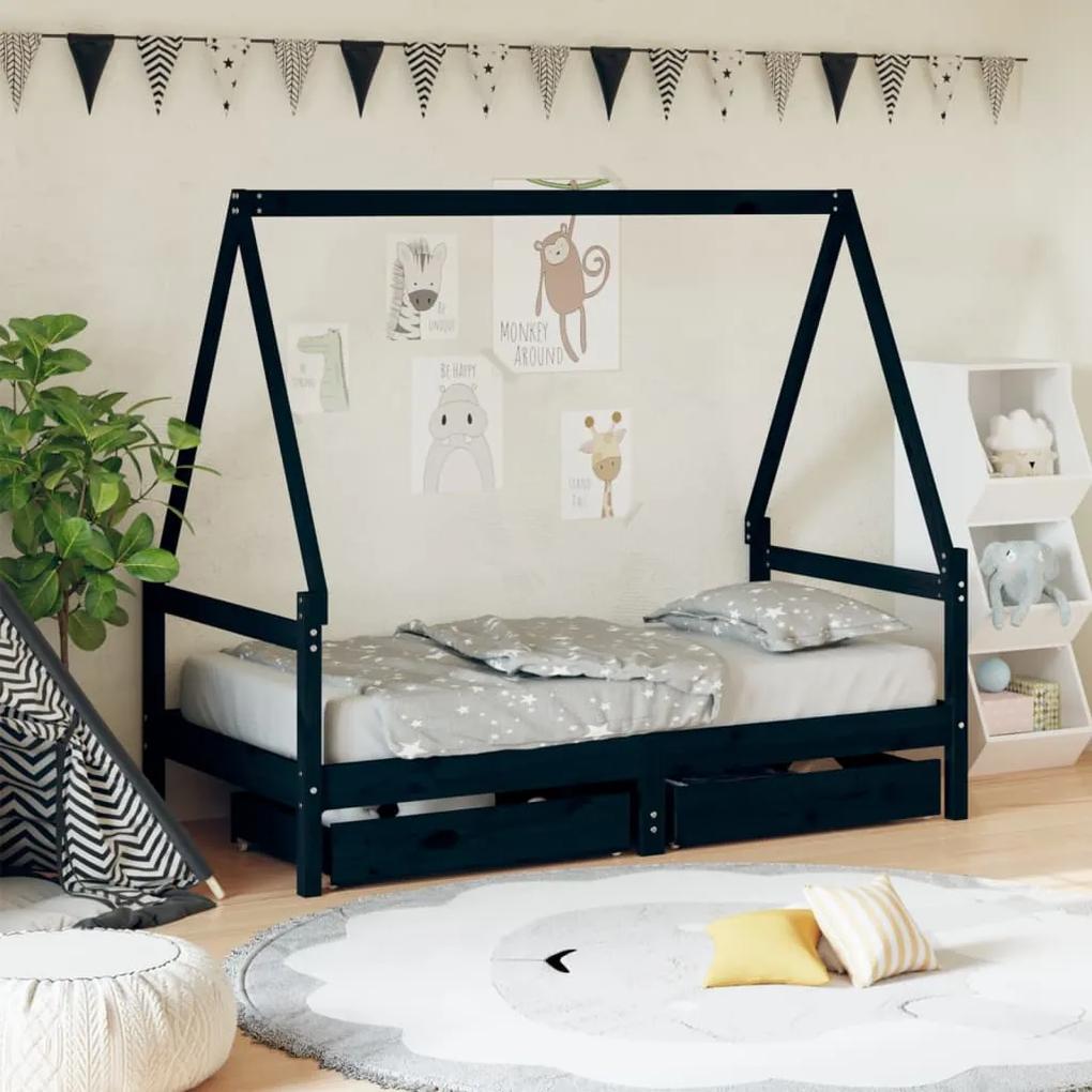 Dětská postel se zásuvkami černá 80x160 cm masivní borové dřevo - Default Title