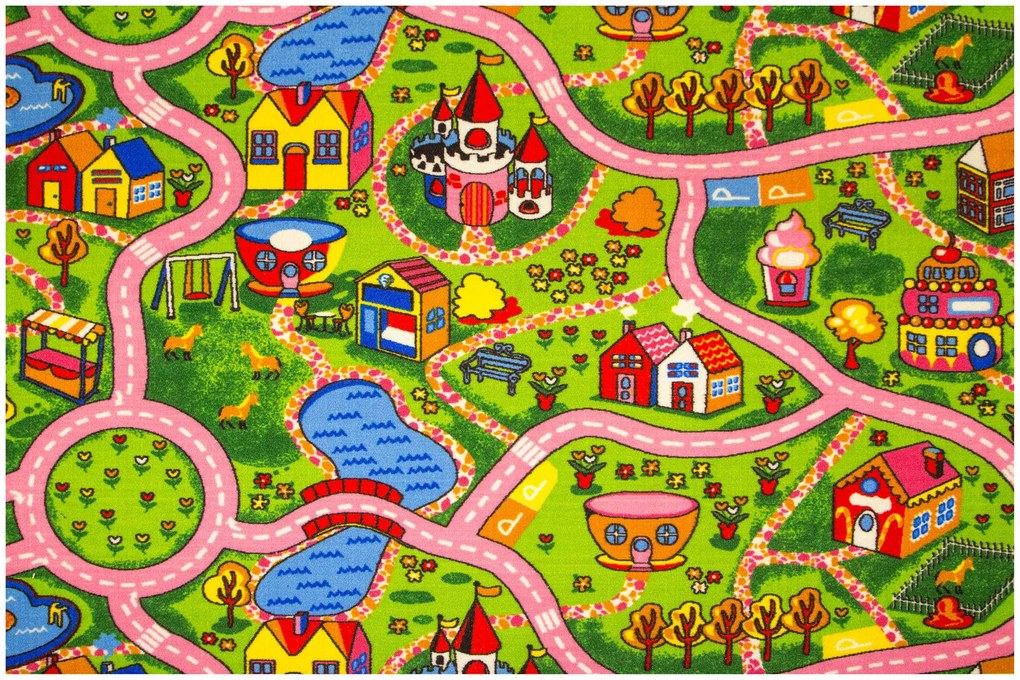 Dětský kusový koberec Amazing Town Uličky Město růžový zelený Rozměr: 250x300 cm