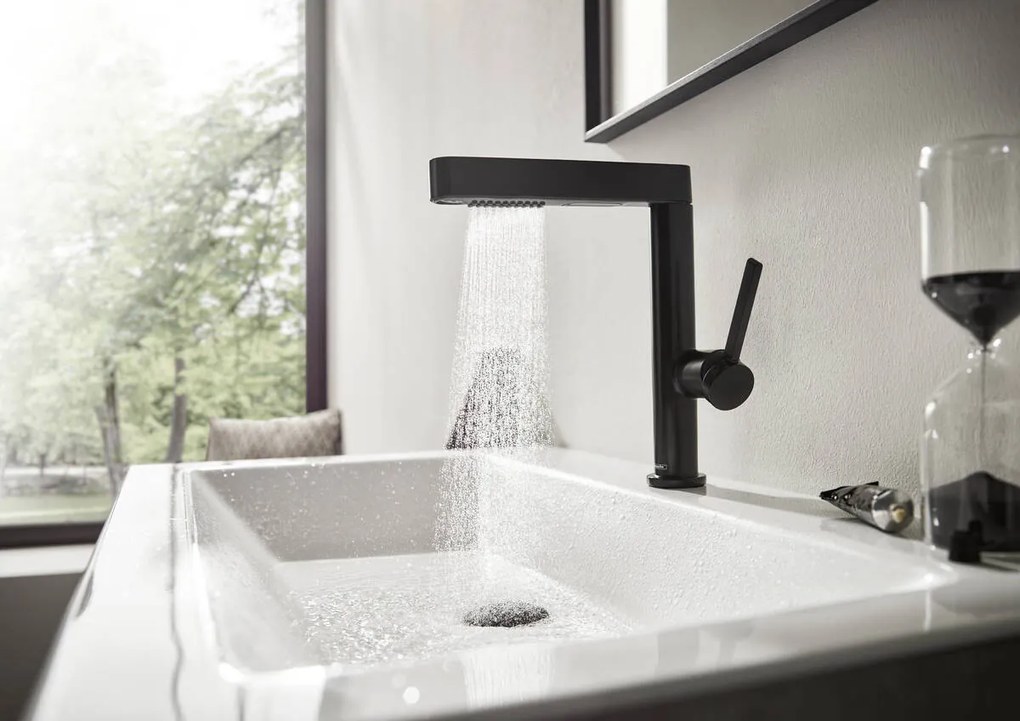 Hansgrohe Finoris, umyvadlová baterie 230, s výpustí Push-Open a výsuvnou sprškou, EcoSmart, černá matná, 76063670