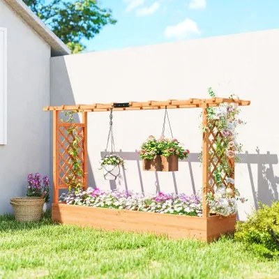 Outsunny vyvýšený záhon se boční a horní mříží pro popínavé rostliny, květináč s drenážními otvory, 200x44x113,5cm, přírodní dřevo