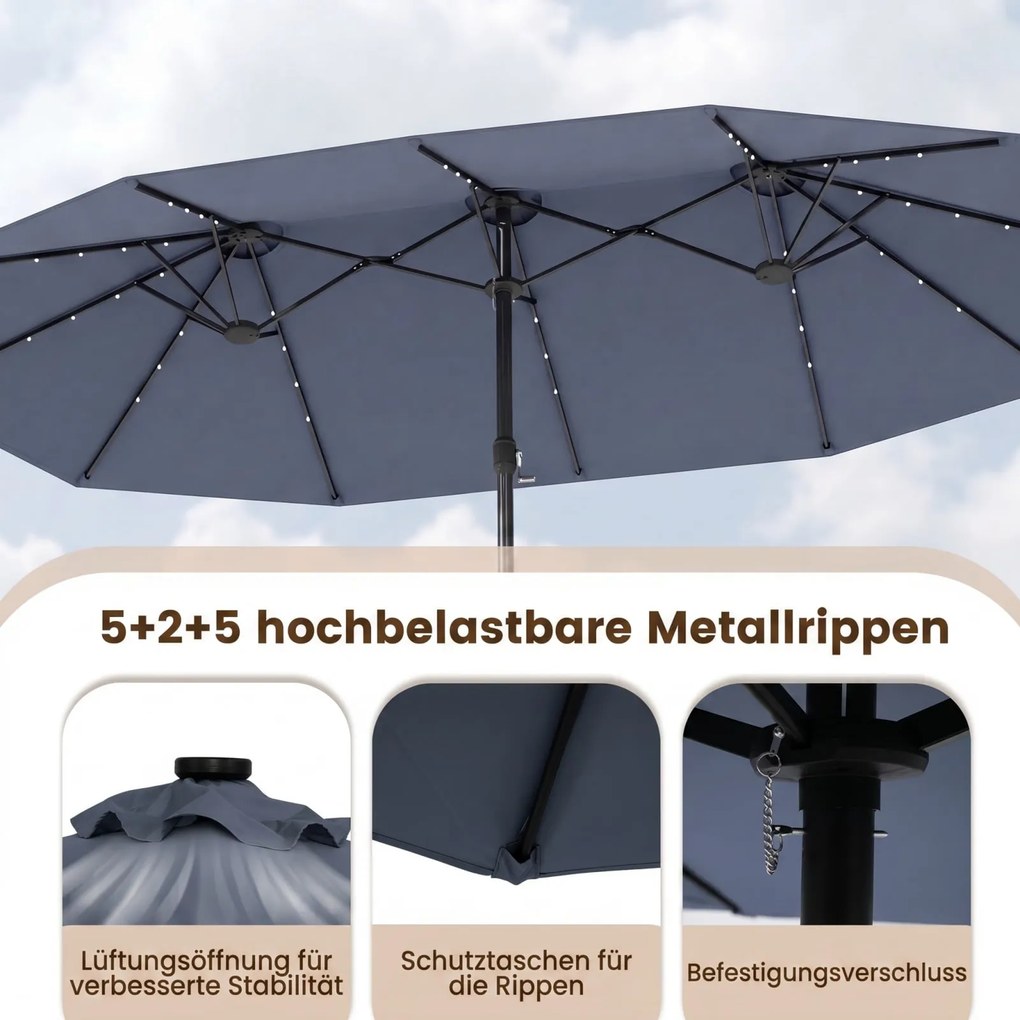 Costway 470 cm velký dvojitý deštník na terasu se 48 solárními LED