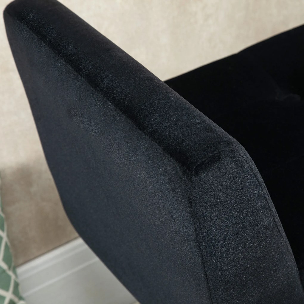 HOMCOM Luxusní čalouněná lavice s úložným prostorem a područkami, sametový polyester, kaučukové dřevo, černá, 107x42x65cm do obývacího pokoje a předs…
