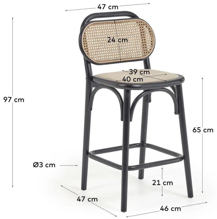 Černá barová židle z jilmového dřeva (výška sedáku 65 cm) Doriane – Kave Home