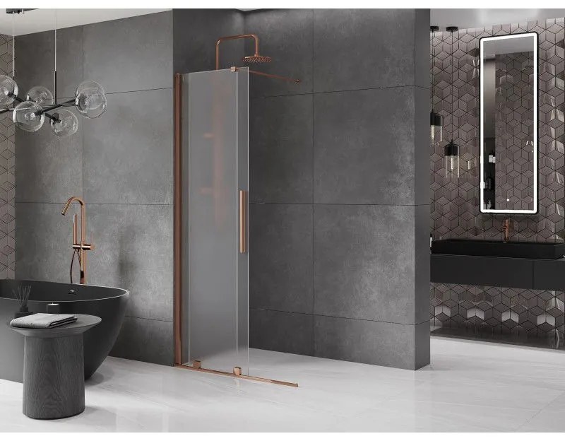 Mexen Velar, sprchová zástěna s posuvnými dveřmi Walk-in 100 x 200 cm, 8mm sklo námraza, růžové zlato, 871-100-000-33-60